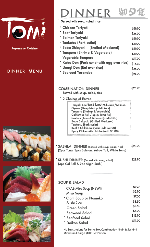 FULL DINNER MENU – Sushitomi